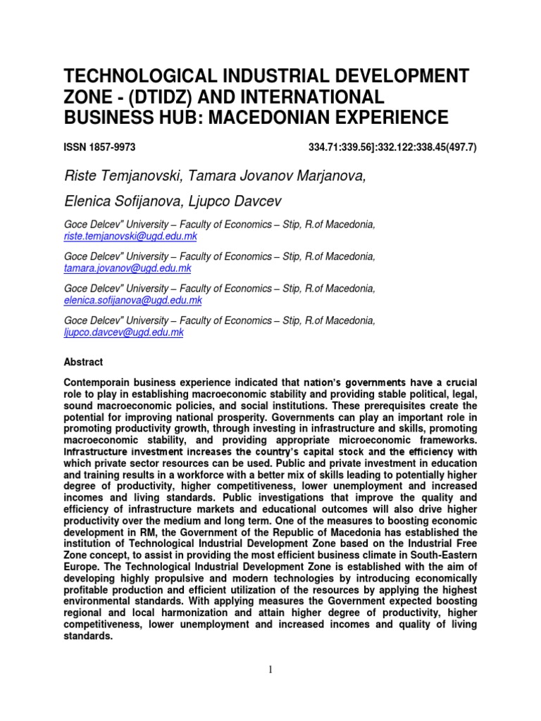 Technological Industrial Development Zone | PDF | Economic Development ...