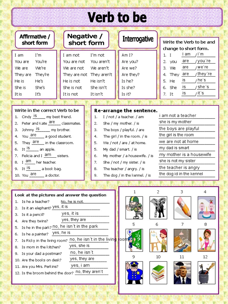 Write The Verb To Be and Change To Short Form.: Re-Arrange The Sentence ...