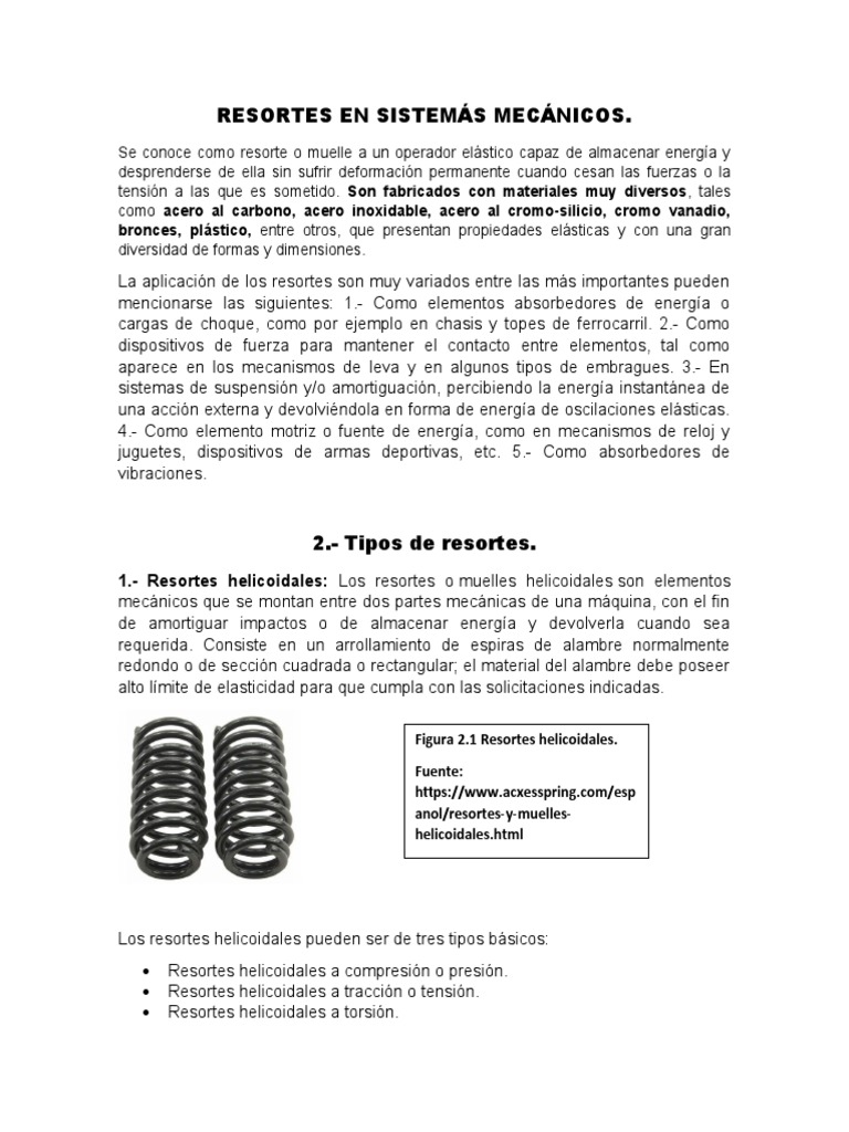 Tipos y Aplicaciones de Resortes Mecánicos | PDF | Máquinas ...
