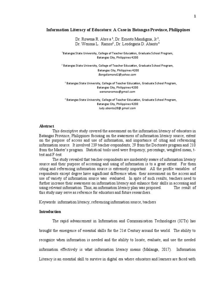 Information Literacy Paper | PDF | Cognition | Psychological Concepts