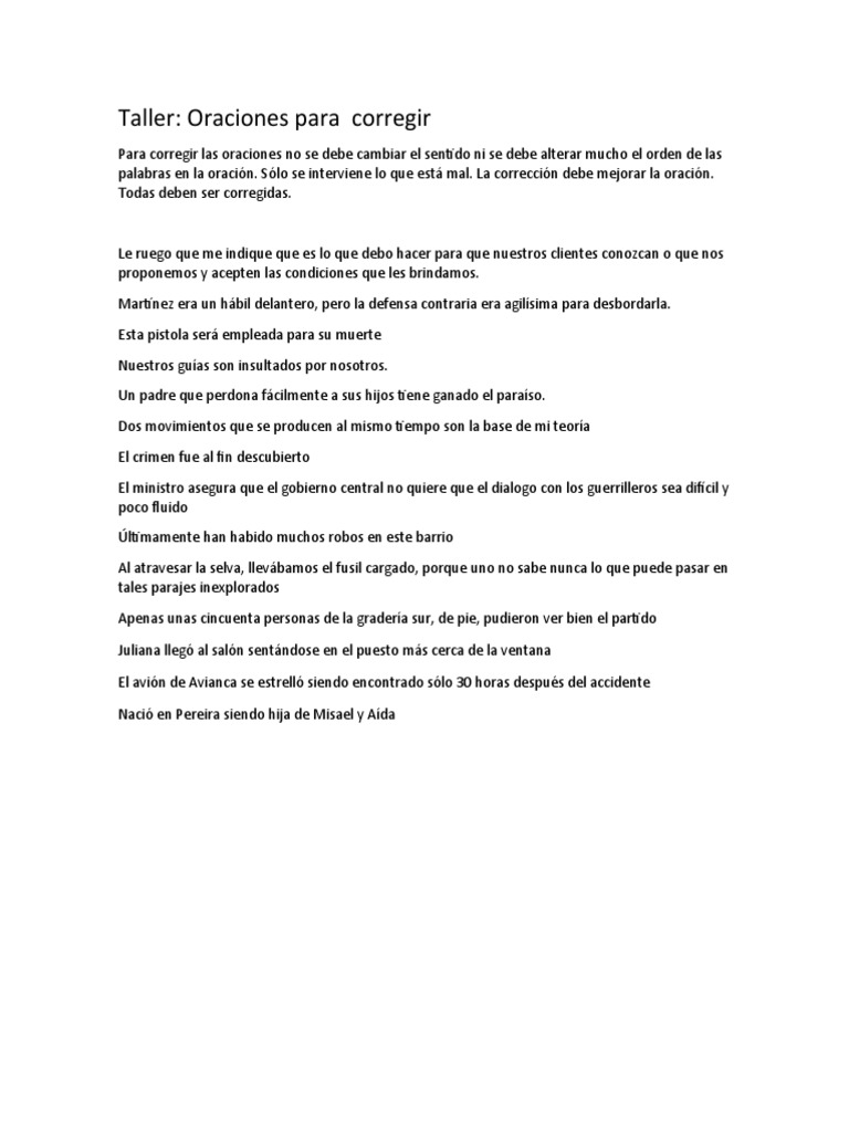 Taller Oraciones para Corregir | PDF