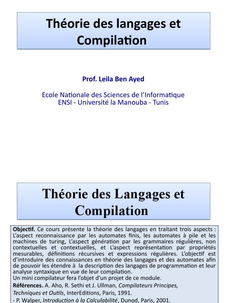 Théorie Des Langages Et Compilation - Leila Ben Ayed | PDF | Langage de programmation | Ensemble ...