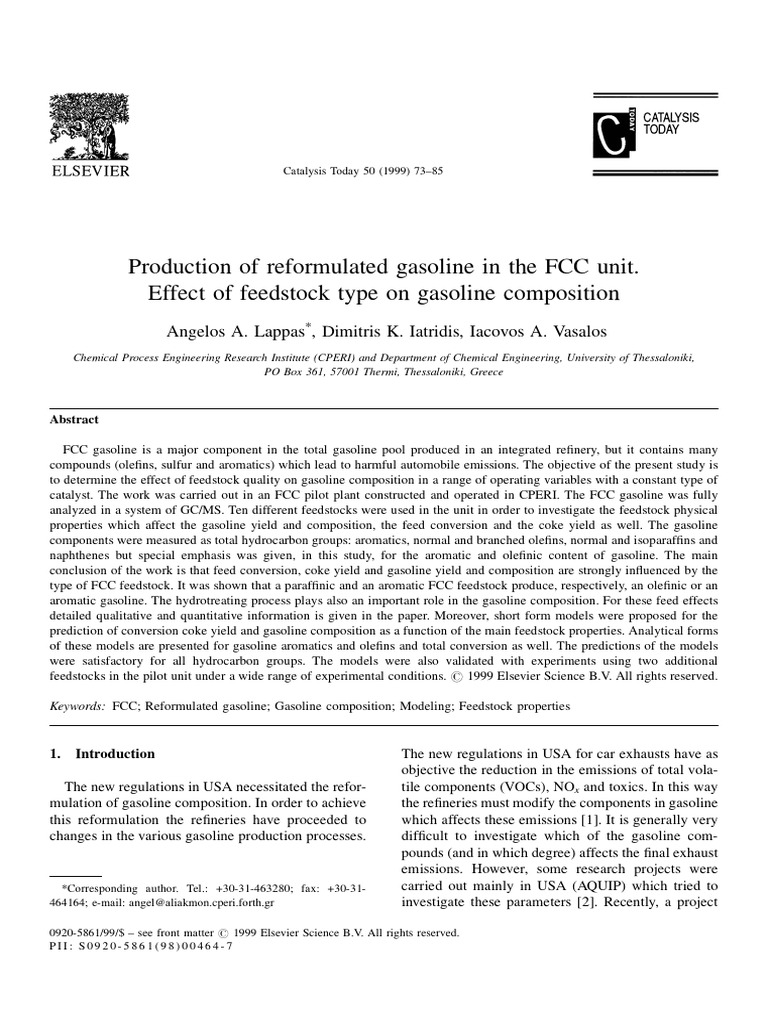 Production of Reformulated Gasoline in The FCC Unit. Effect of ...