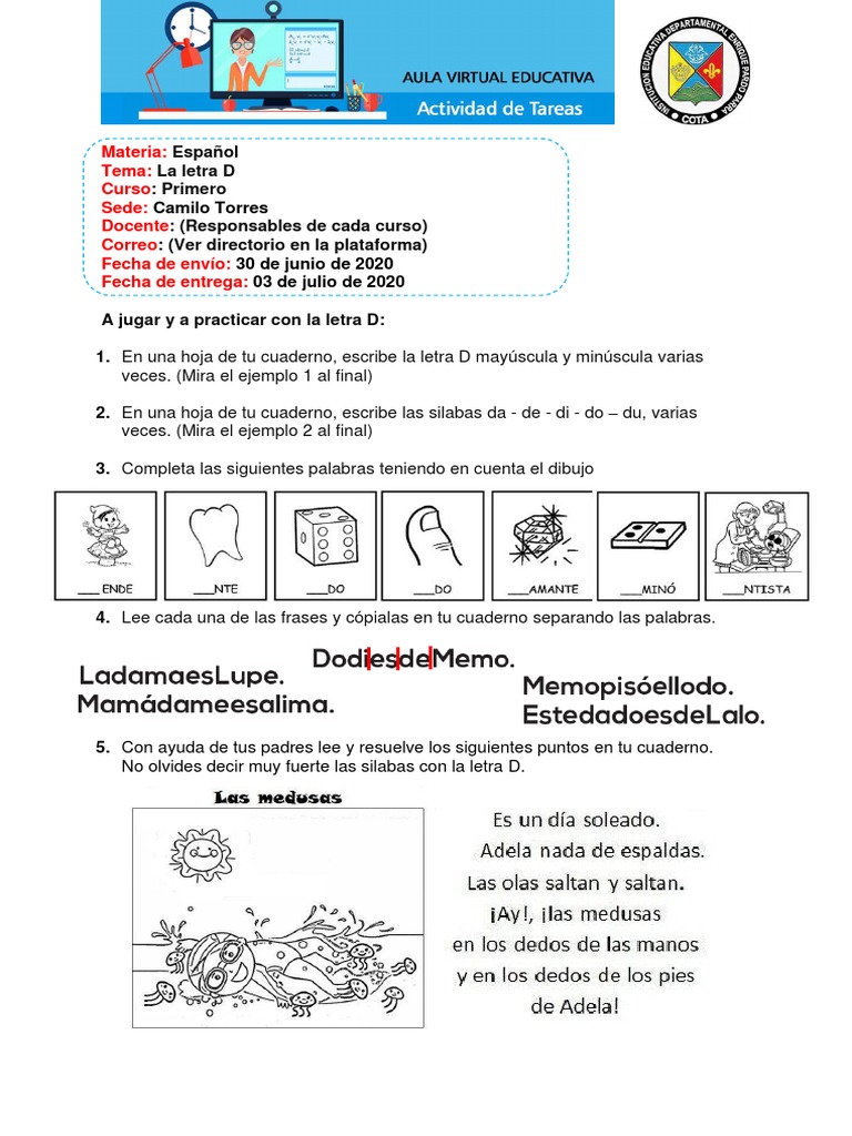 Actividad Español 5 - Letra D | PDF