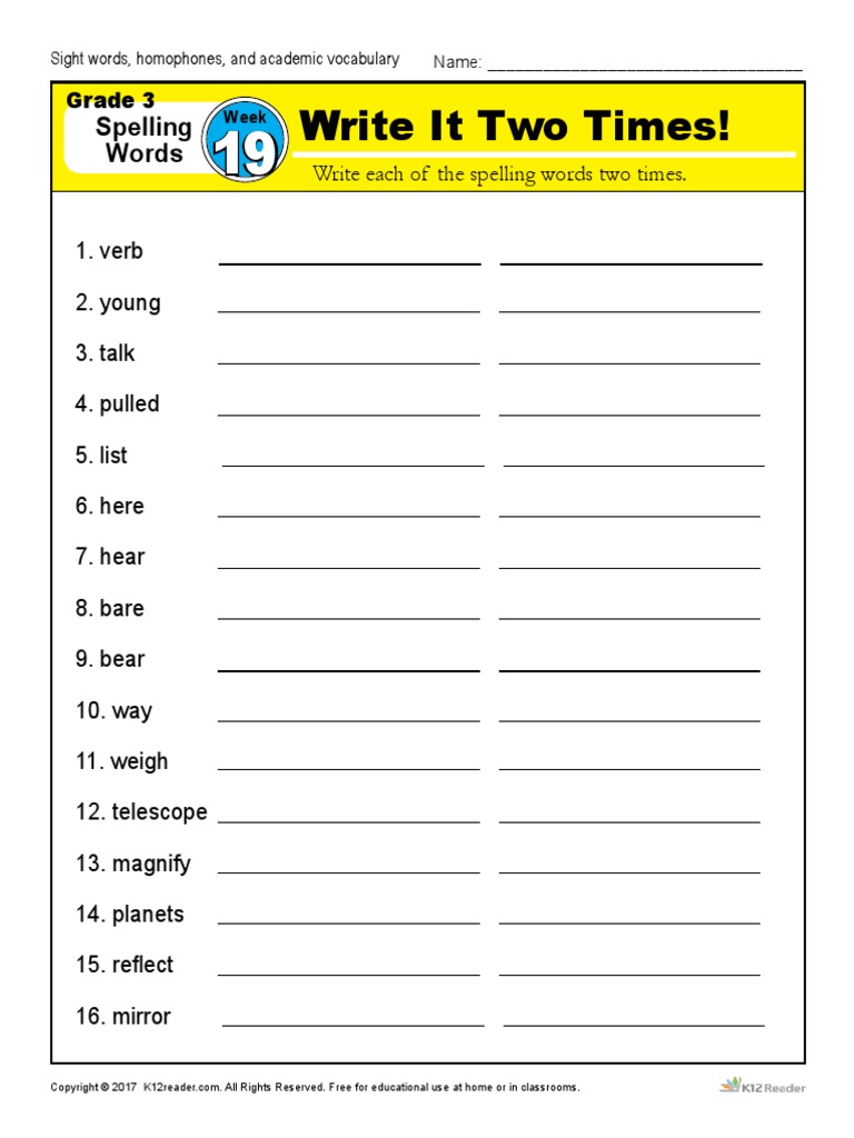 Write It Two Times!: Spelling Words | PDF | Telescope | Vocabulary