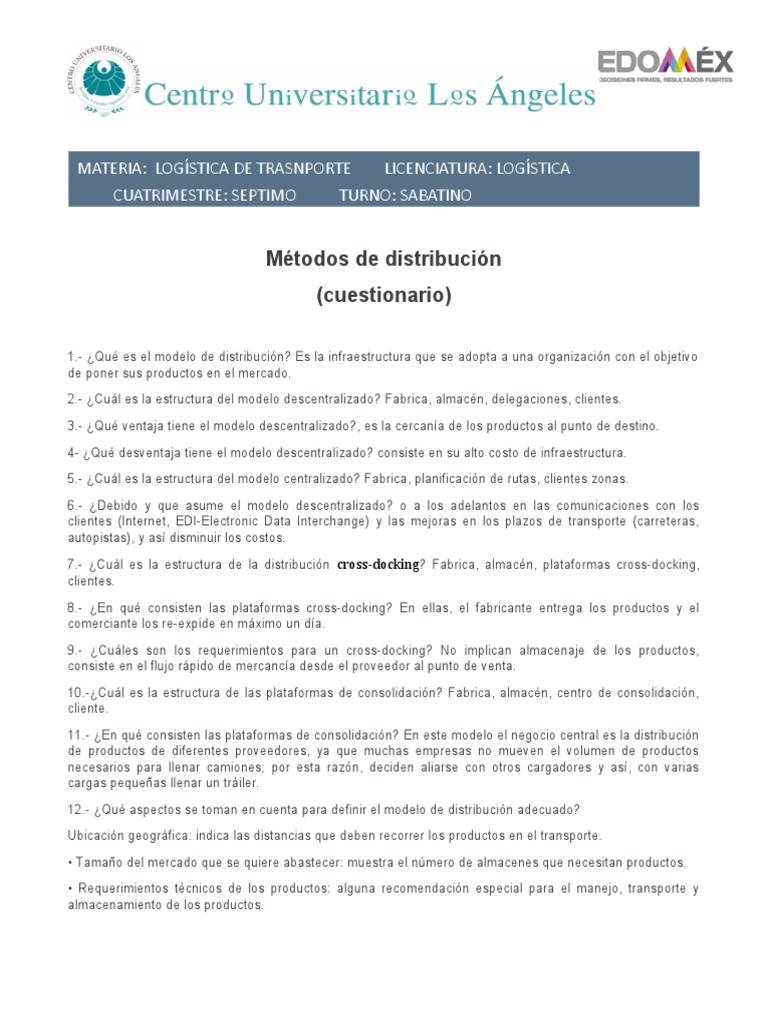 Métodos de distribución | PDF | Logística | Almacén