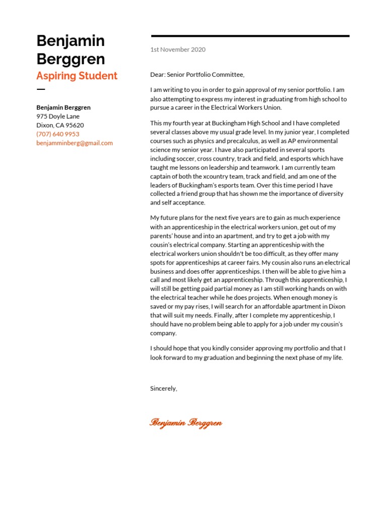 Benjamin Berggren - Cover Letter Final Draft | PDF | Apprenticeship | Learning