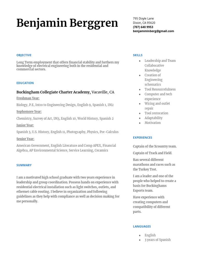 Benjamin Berggren - Resume Final Draft | PDF | Learning | Computing And ...