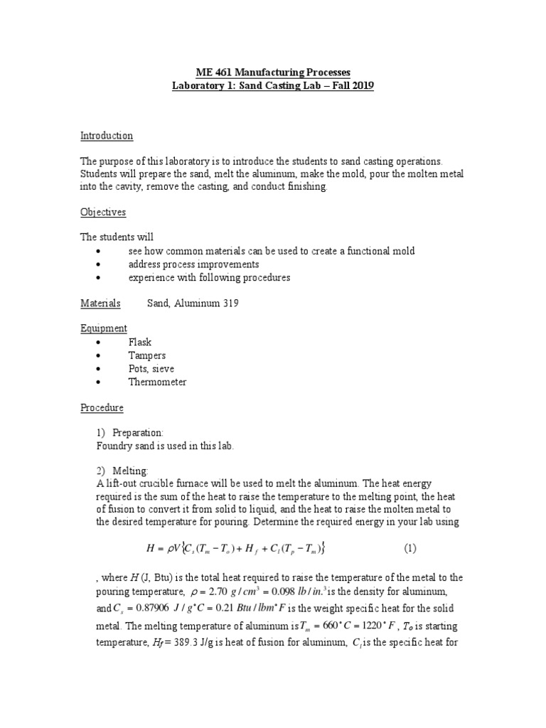 Sand Casting Lab | PDF | Casting (Metalworking) | Procedural Knowledge