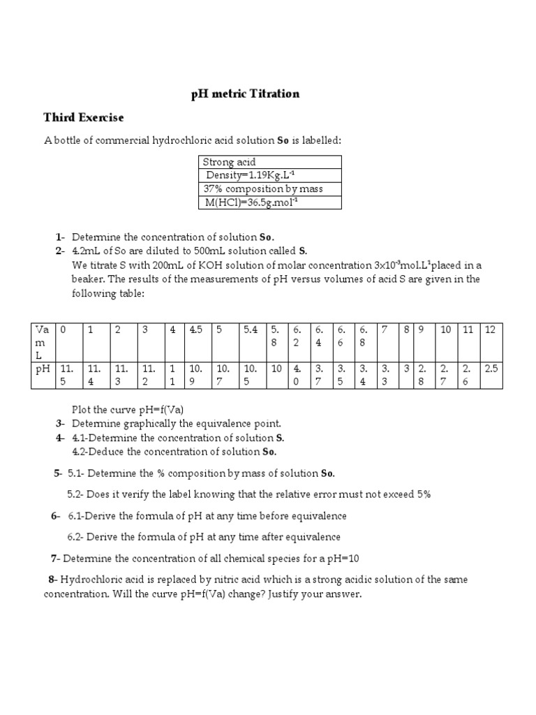 Third Exercise-pH Metric Titration | PDF