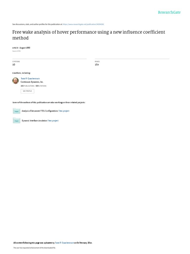 Free Wake Analysis of Hover Performance Using A New in Uence Coefficient Method | PDF | Vortices ...