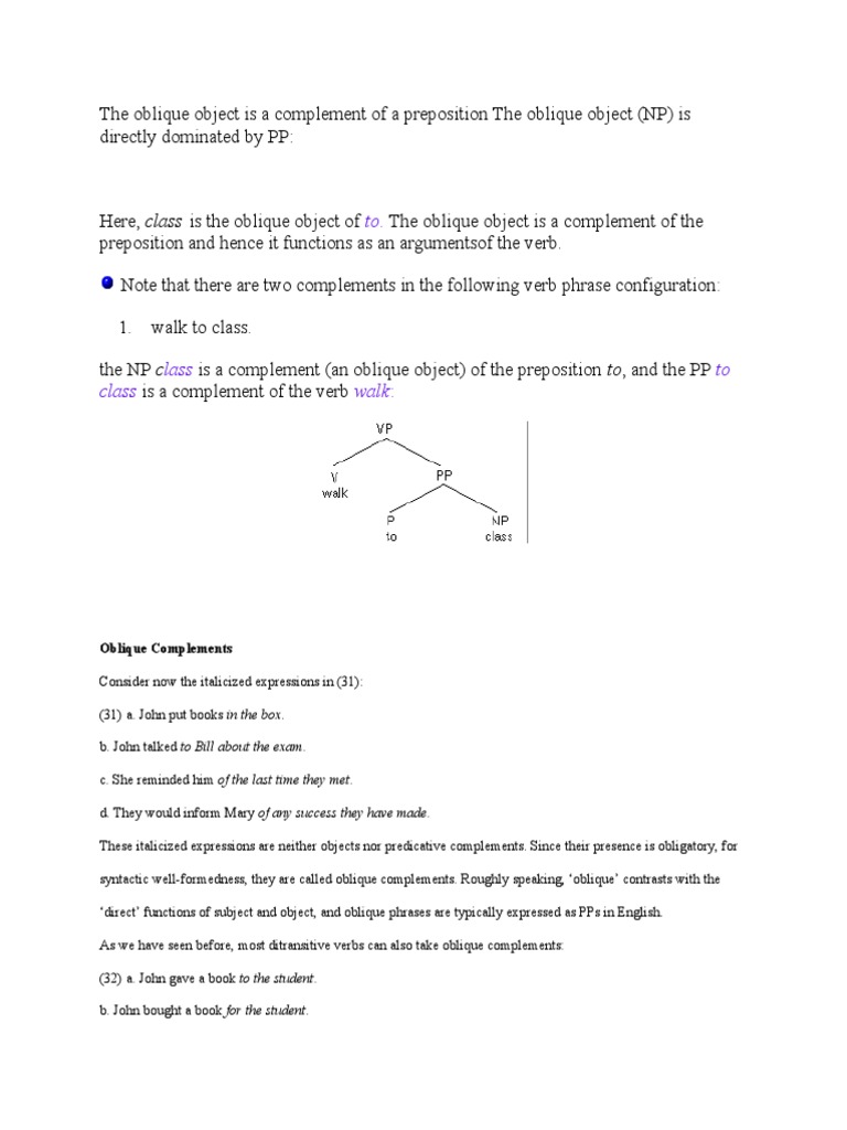 Oblique Complement | PDF | Phrase | Object (Grammar)