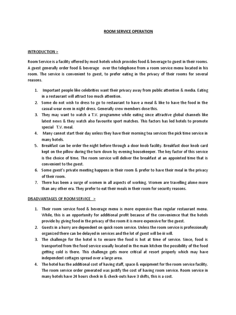 Room Service Operatfion | PDF | Tableware | Restaurants