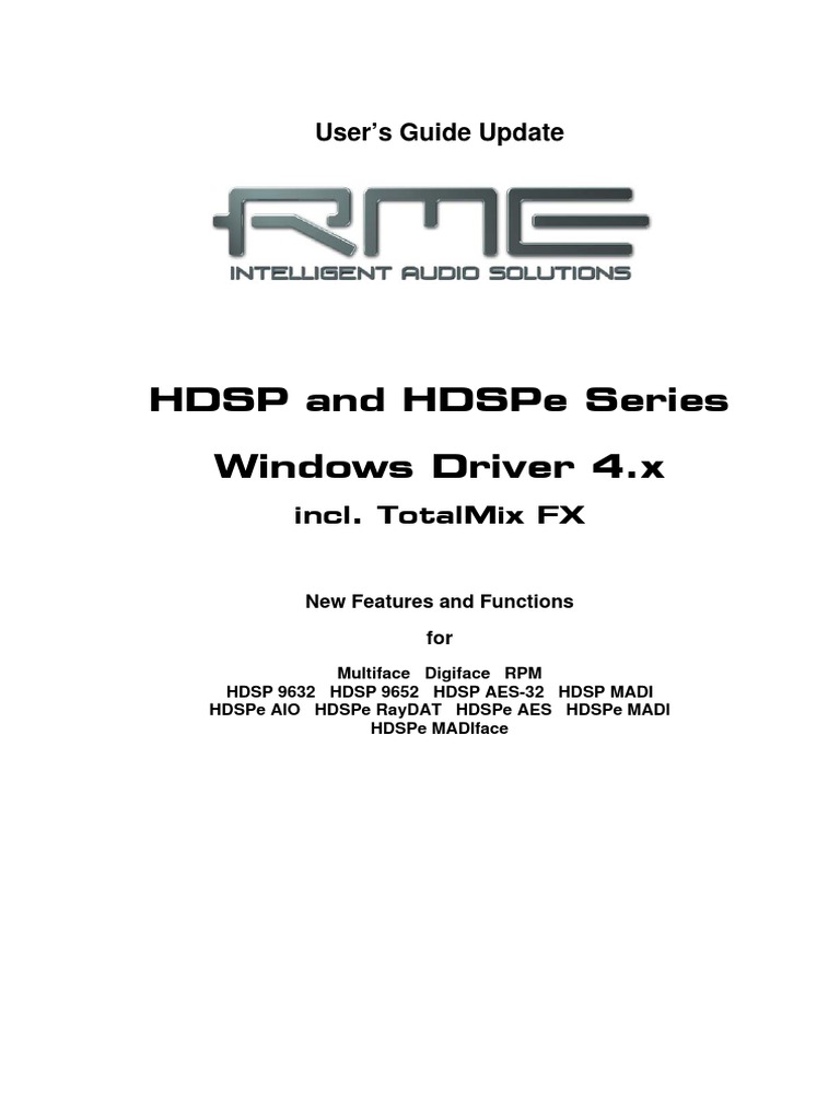 HDSP and Hdspe Series Windows Driver 4.X: User'S Guide Update | PDF ...