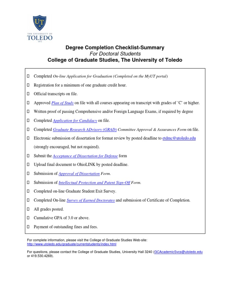 Degree Completion Checklist Doctoral