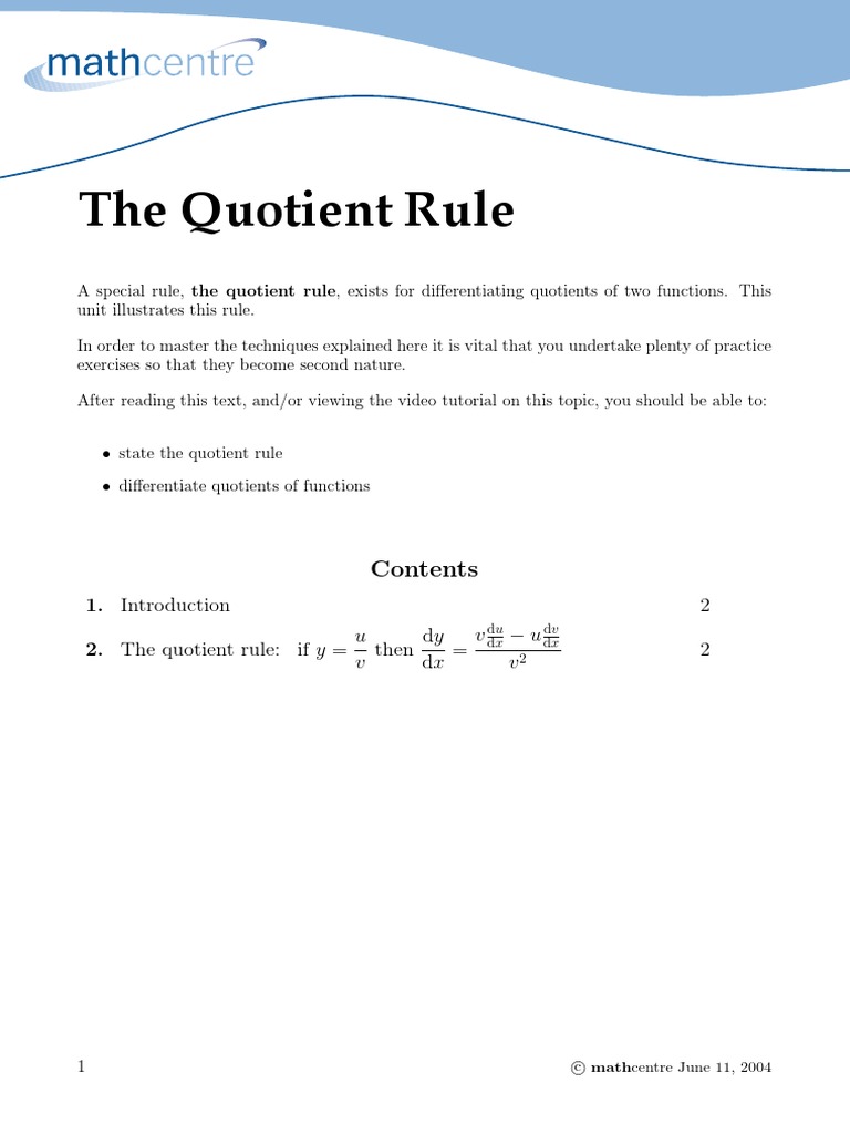 Differentiating Quotients Using the Quotient Rule | PDF | Trigonometric ...