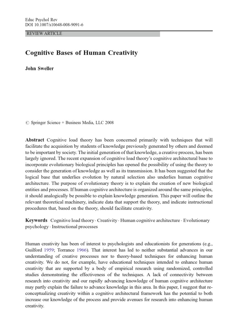 Cognitive Bases of Human Creativity: Educ Psychol Rev DOI 10.1007 ...