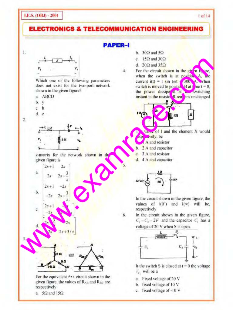 TC, C, I: Electronics Telecommunication Engineering Paper-I | PDF ...