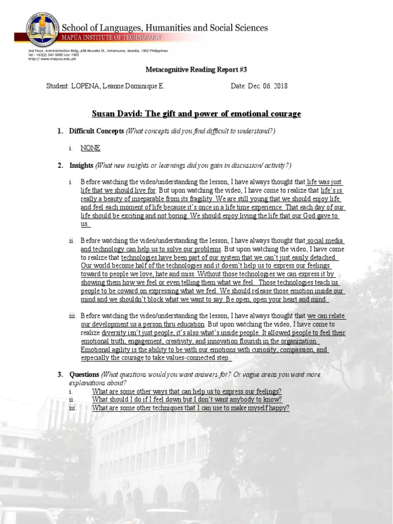 MRR Template For (GED101) | PDF | Feeling | Psychology