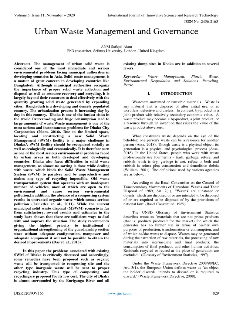 Urban Waste Management and Governance | PDF | Waste Management ...