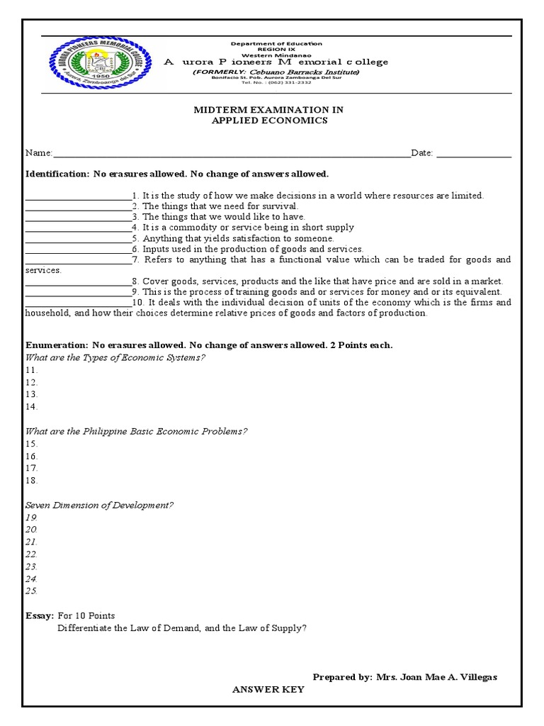 Applied Economics (MIDTERM EXAM) SENIOR | PDF | Economics | Prices
