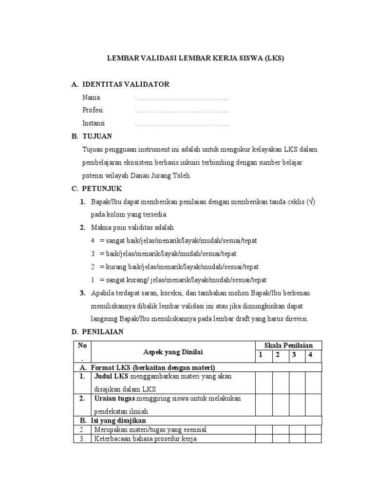 Lembar Validasi Lembar Kerja Siswa | PDF