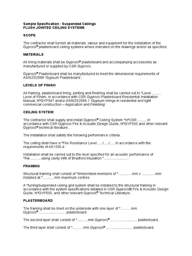 Sample Specification - Suspended Ceilings Flush Jointed Ceiling Systems ...