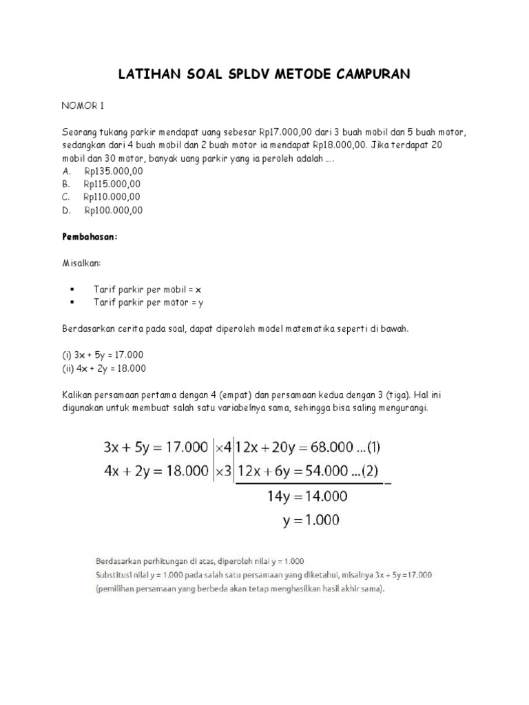 Latihan Soal SPLDV Metode Campuran | PDF