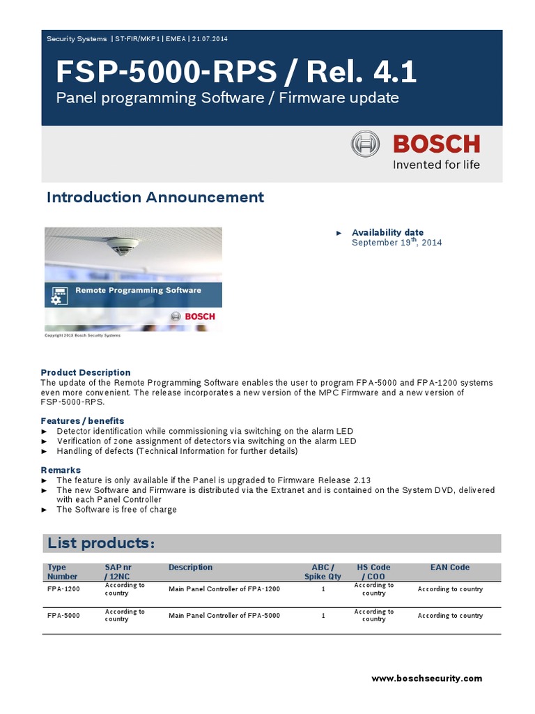 FSP-5000-RPS / Rel. 4.1: Panel Programming Software / Firmware Update ...