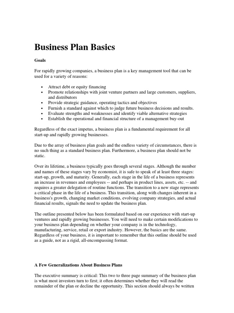 Business Plan Basics: Goals | PDF | Business Plan | Strategic Management