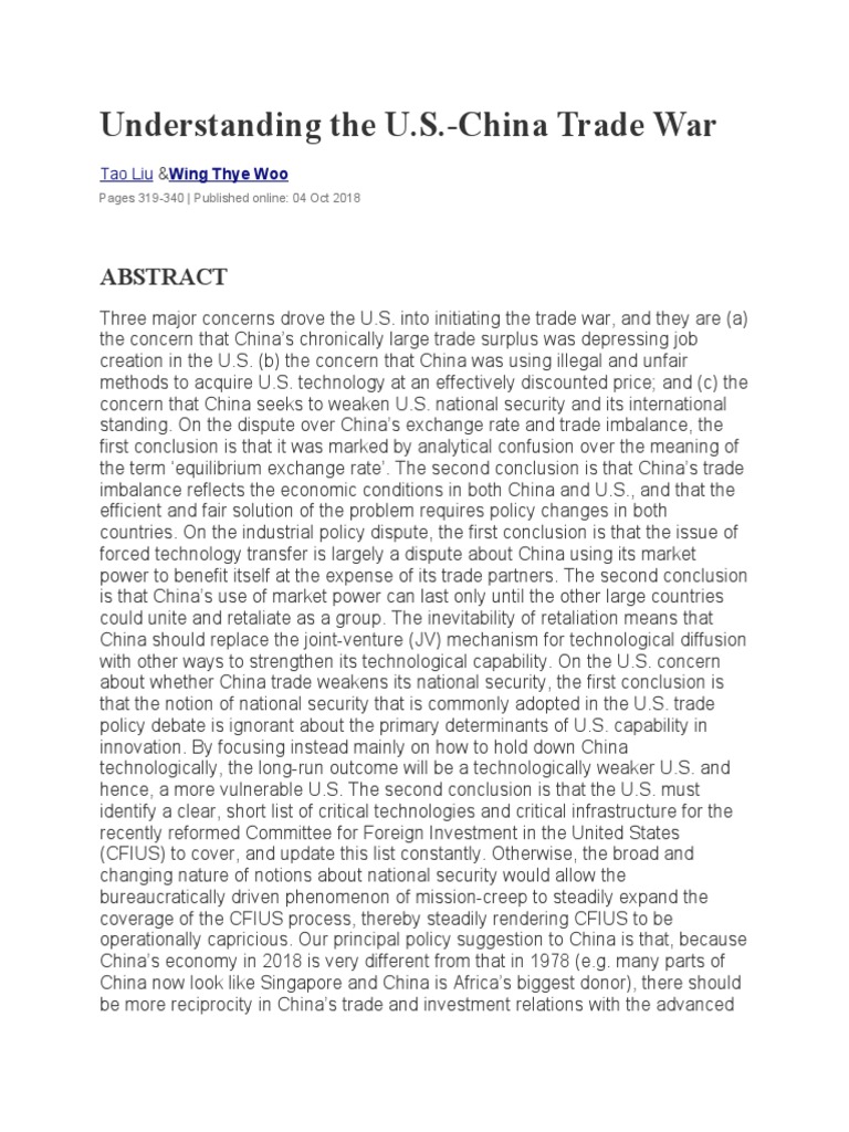 Understanding The U.S.-China Trade War: Wing Thye Woo | PDF | China ...