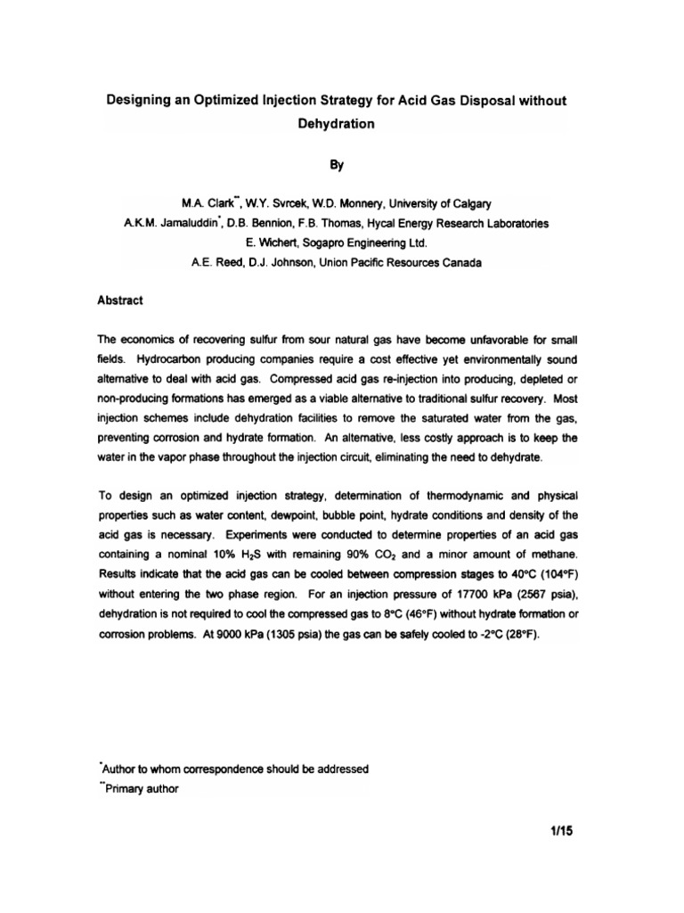 Designing Optimized Acid Gas Injection Strategy | PDF | Phase (Matter ...