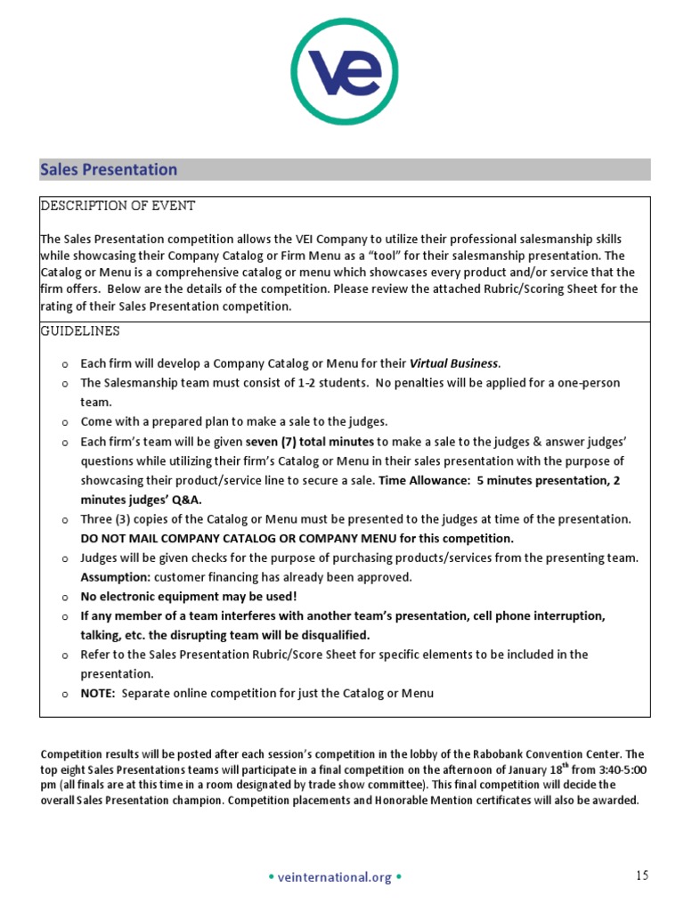 Sales Presentation Competition Rubric | PDF | Business | Cognition