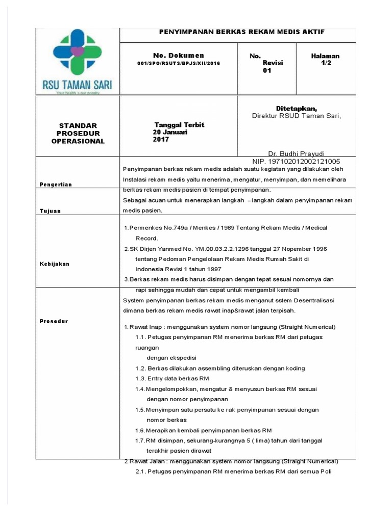 Sop Penyimpanan Rekam Medis | PDF
