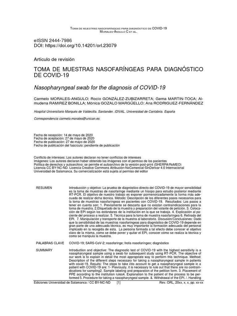 Toma de Muestras Nasofaríngeas para El Diagnóstico de COVID 19 PDF ...