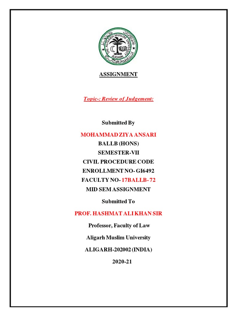 Assignment: Topic-: Review of Judgement | PDF | Judgment (Law ...
