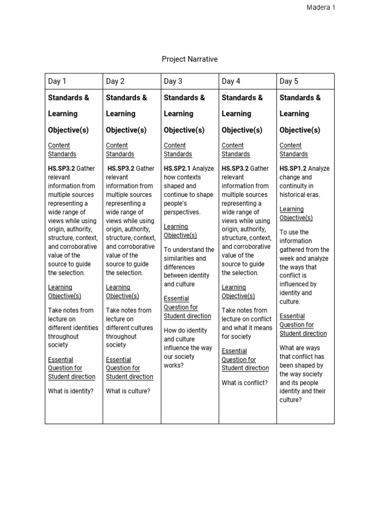 Project Narrative Daily Calendar | PDF | Lecture | Learning