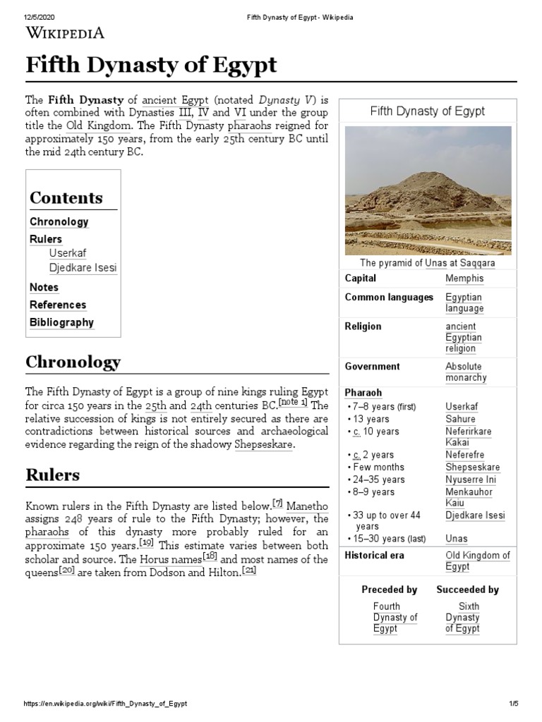 Fifth Dynasty of Egypt - Wikipedia | PDF | Ancient Egyptians | Ancient ...