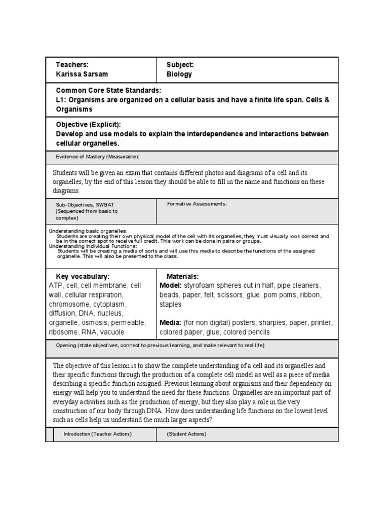 Direct Instruction Lesson Plan | PDF | Cell (Biology) | Lesson Plan