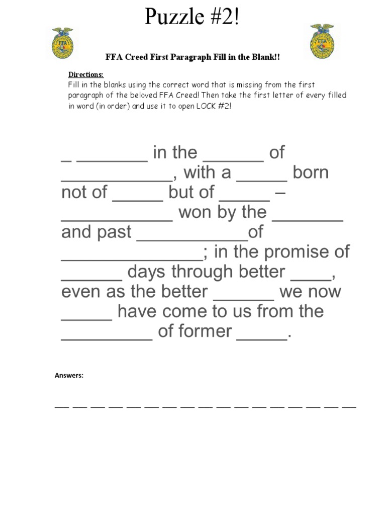 FFA Creed First Paragraph Puzzle | PDF | Language Arts & Discipline