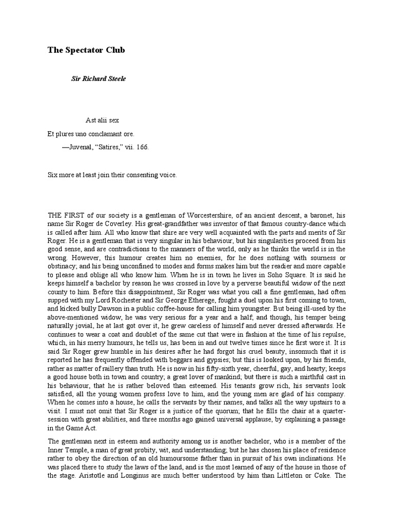 The Spectator Club: Sir Richard Steele | PDF