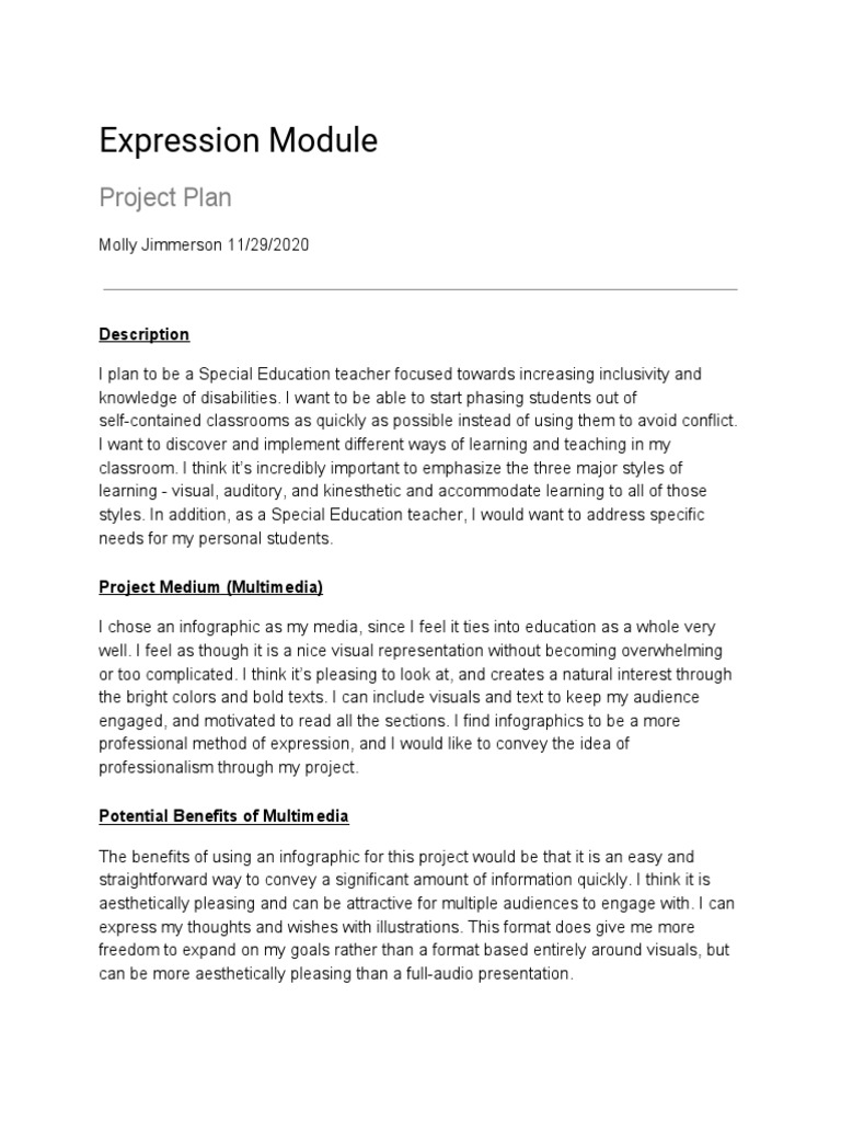 Expression Module Project Plan | PDF | Special Education | Infographics