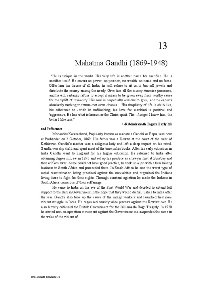 Mahatma Gandhi (1869-1948) : - Rabindranath Tagore Early Life and ...