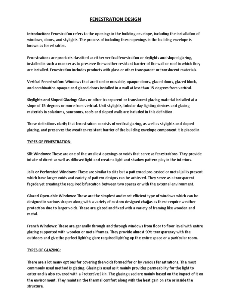 Fenestration Design | PDF | Window | Glass Applications