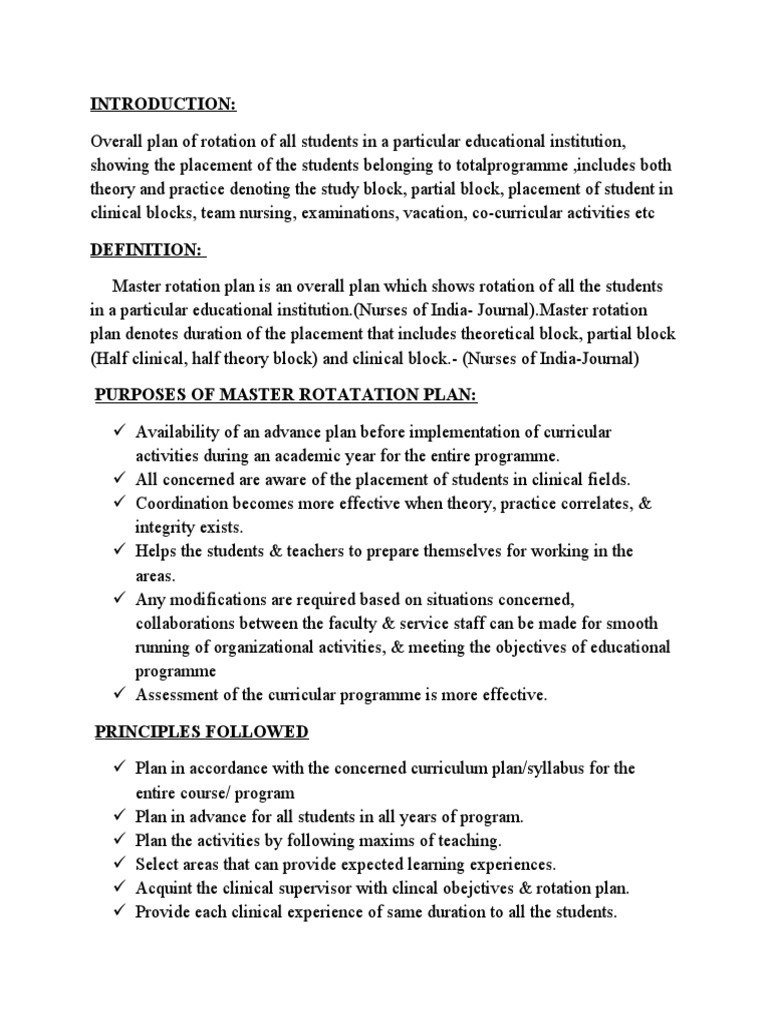 Master Rotation | PDF | Curriculum | Nursing