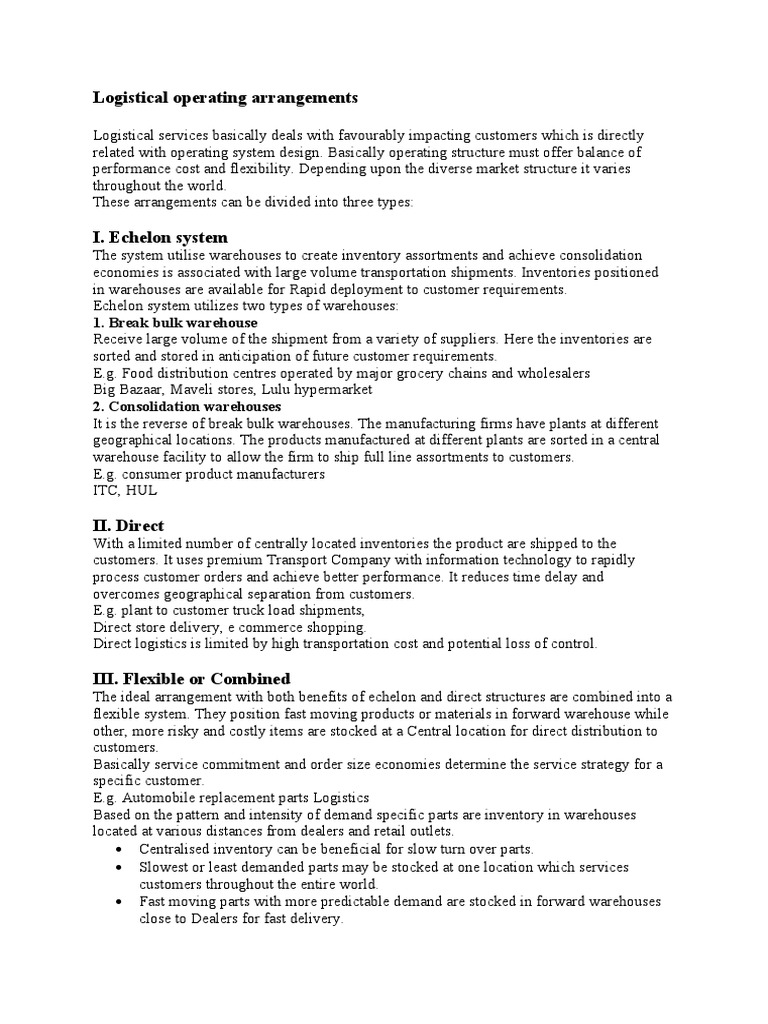 Logistical Operating Arrangements Notes | Download Free PDF | Logistics ...
