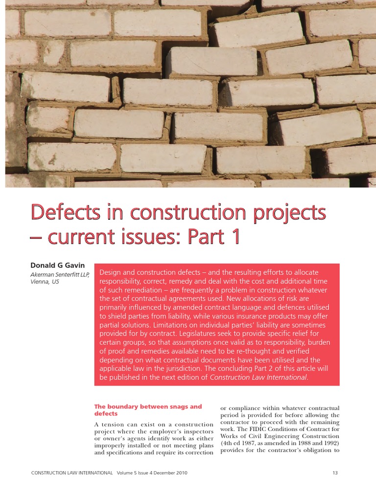 Defects in Construction Projects - Current Issues: Part 1: Donald G ...