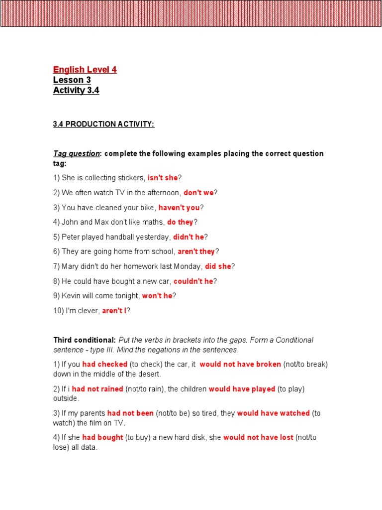 Lesson 3 Activity 3. 4: English Level 4 | PDF | Cognitive Science | Syntax
