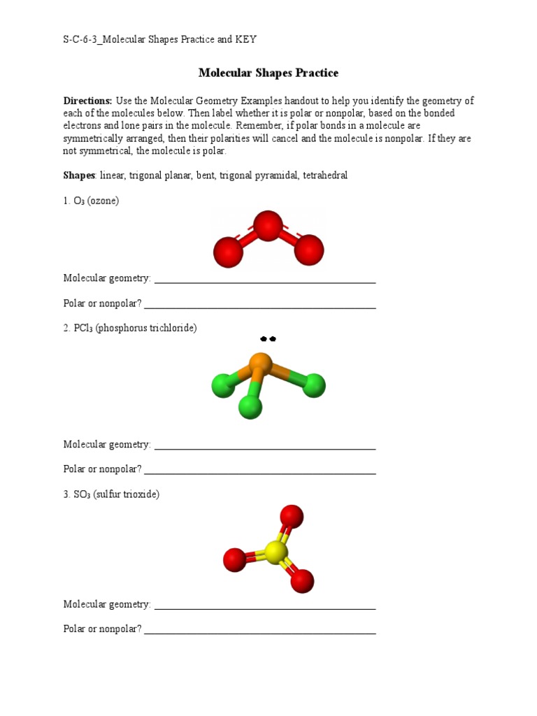 S-C-6-3 - Molecular Shapes Practice and KEY | PDF | Chemical Polarity ...