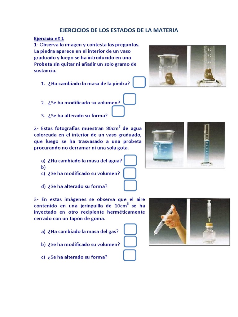 Ejercicios de Los Estados de La Materia | PDF | Hogar, jardinería y ...